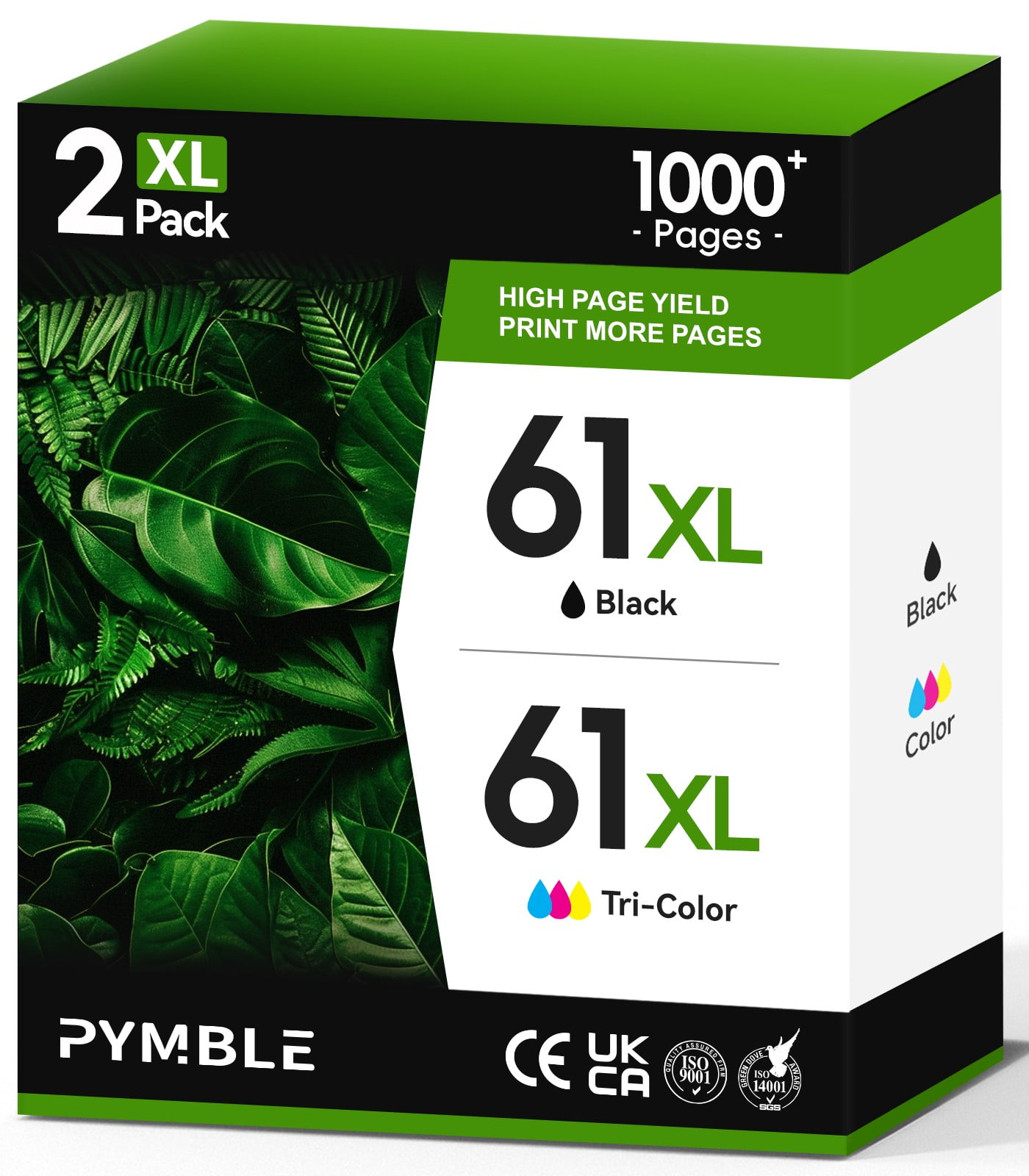 2-Pack HP 61XL Ink Cartridges, Black & Tri-color for Envy 4500, Deskjet ...