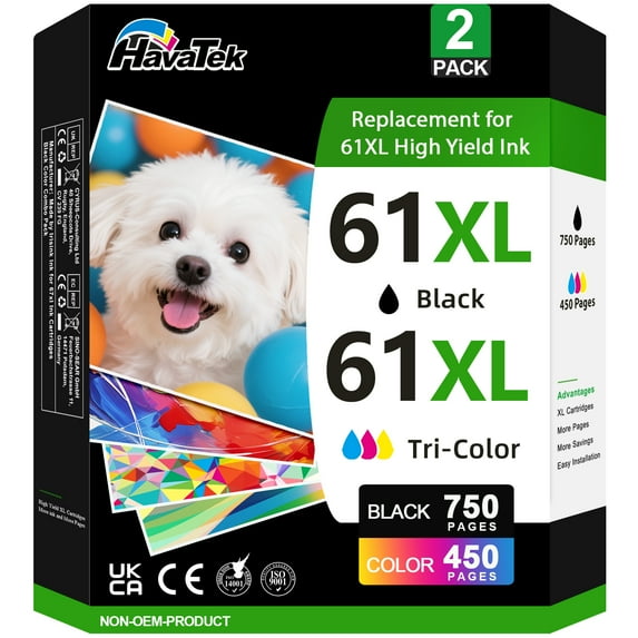 HavaTek Ink Cartridges Compatible with HP 61XL Black and Tri-Color for ...