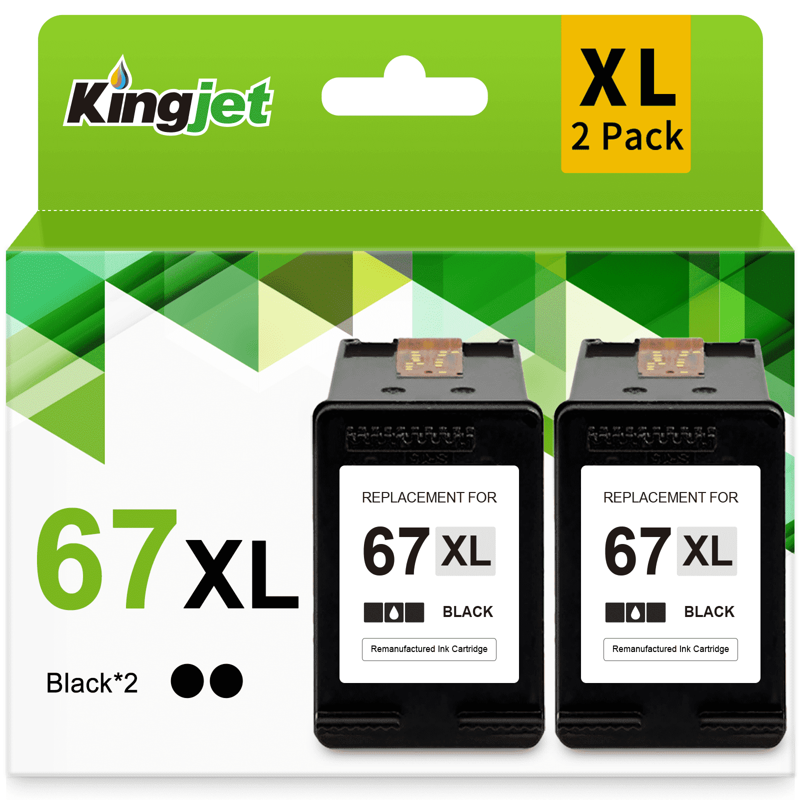 HP 67XL Black Ink Cartridge (2 Pack) for Envy 6000, 6055, 6400, Deskjet ...