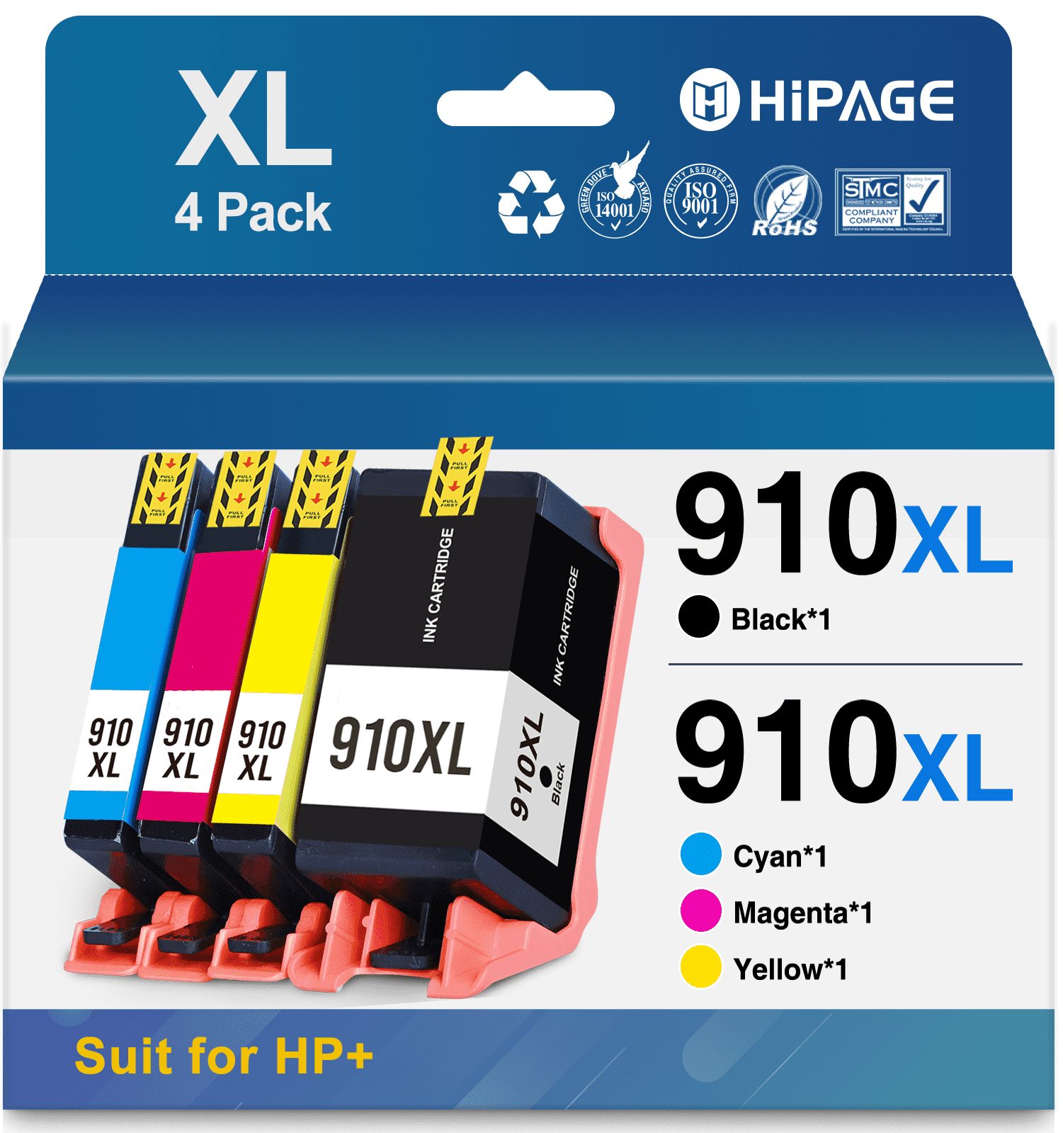 HP 910XL Ink Cartridge 4-Pack for OfficeJet 8025-8035, 8015 (Black ...