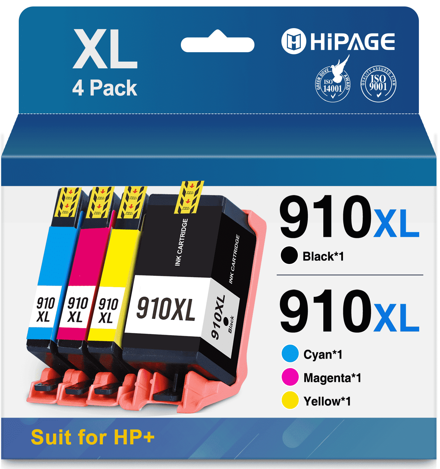 HP 910XL Ink Cartridge 4-Pack for OfficeJet 8025-8035, 8015 (Black ...