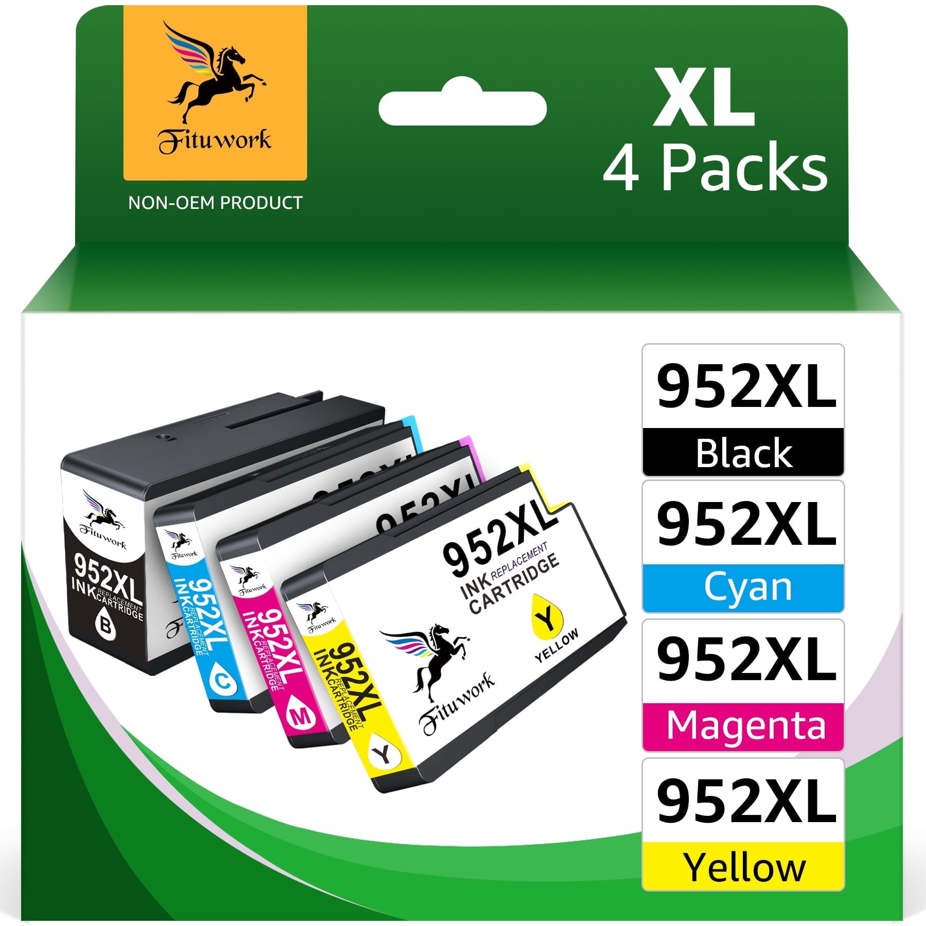 HP 952XL Ink Cartridges Combo (4-Pack, Black, Cyan, Yellow, Magenta ...