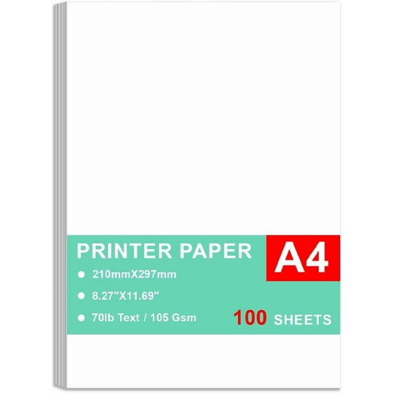 Printer Paper - 100 Sheets, A4 Premium Bright White Paper, 28lb Bond / 70lb Text (105 gsm ...