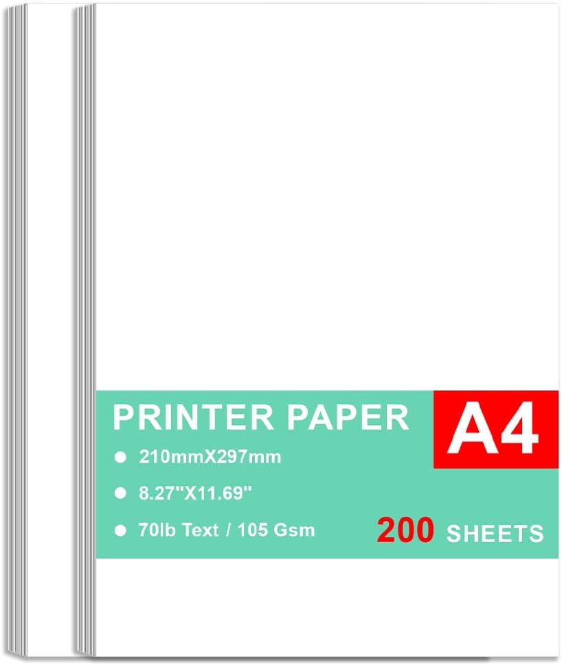 Printer Paper - 200 Sheets, A4 Premium Bright White Paper, 28lb Bond ...
