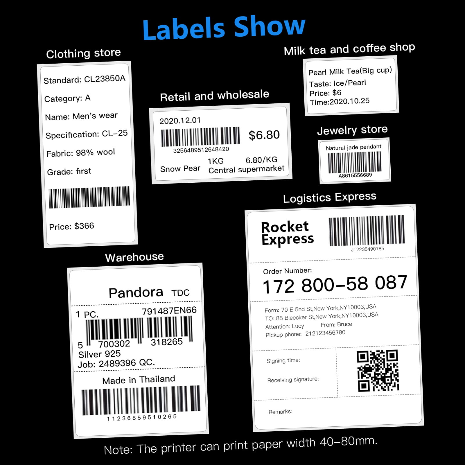 Printer,Printer Speed Usb 40-80mm Paper Labels Printer Label Paper ...