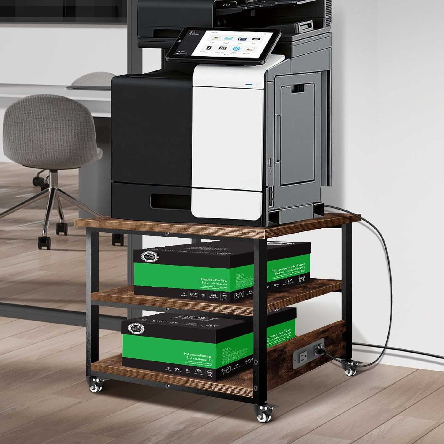 Printer Stand, 19.7x19.7'' Large Printer Table with Power Outlet for ...