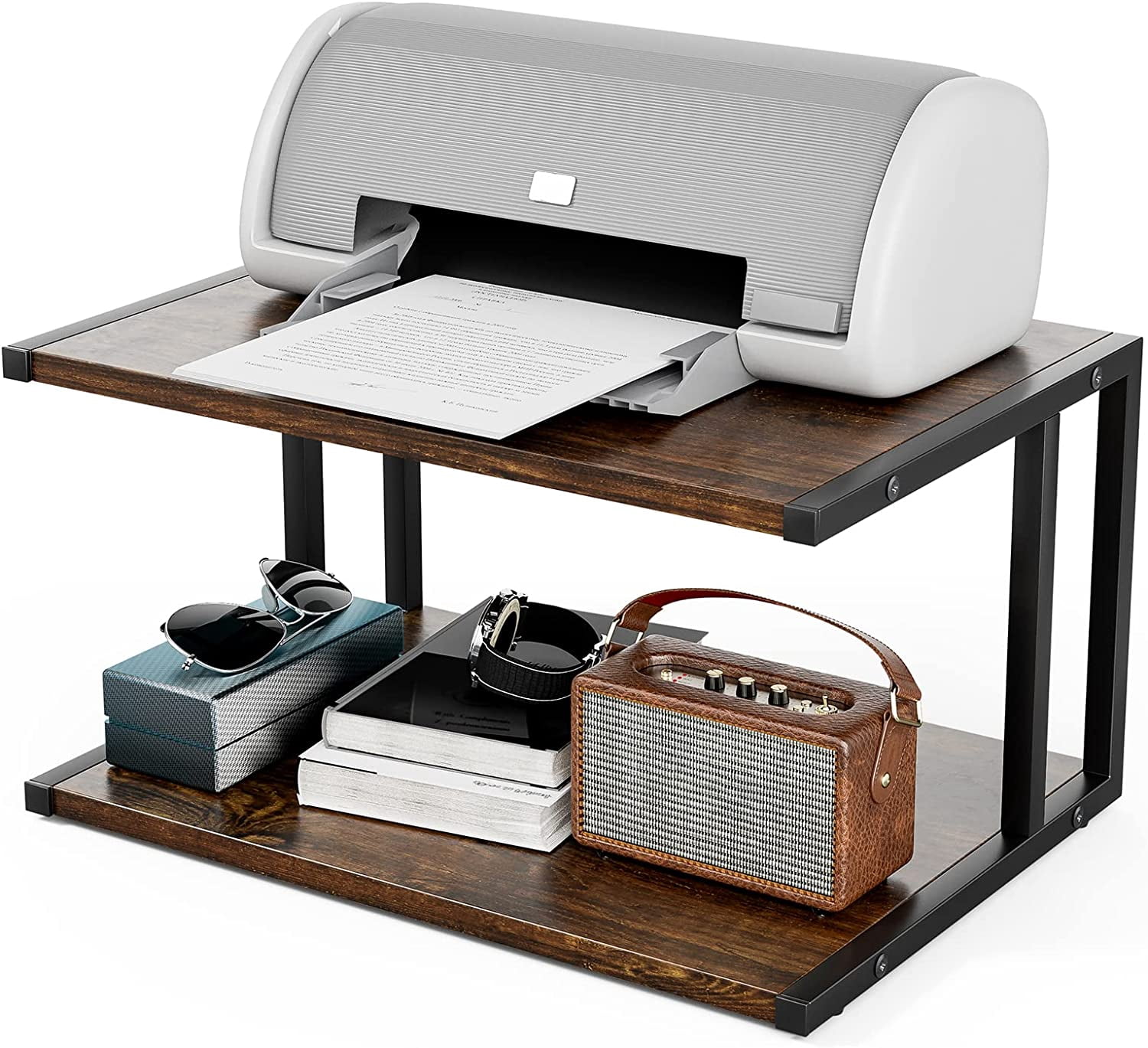 Printer Stand with 2 Tier Wood Printer Shelf Desktop Organizer for ...