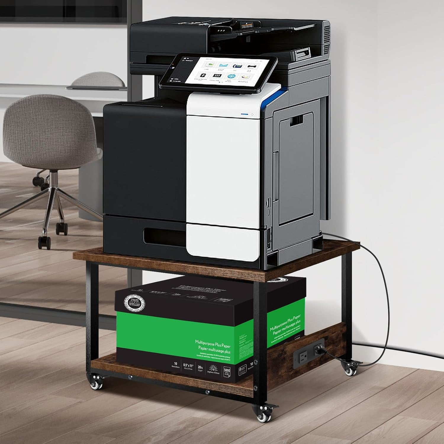 Printer Stand, 23.6''x23.6'' Large Printer Table with Power Outlet for ...