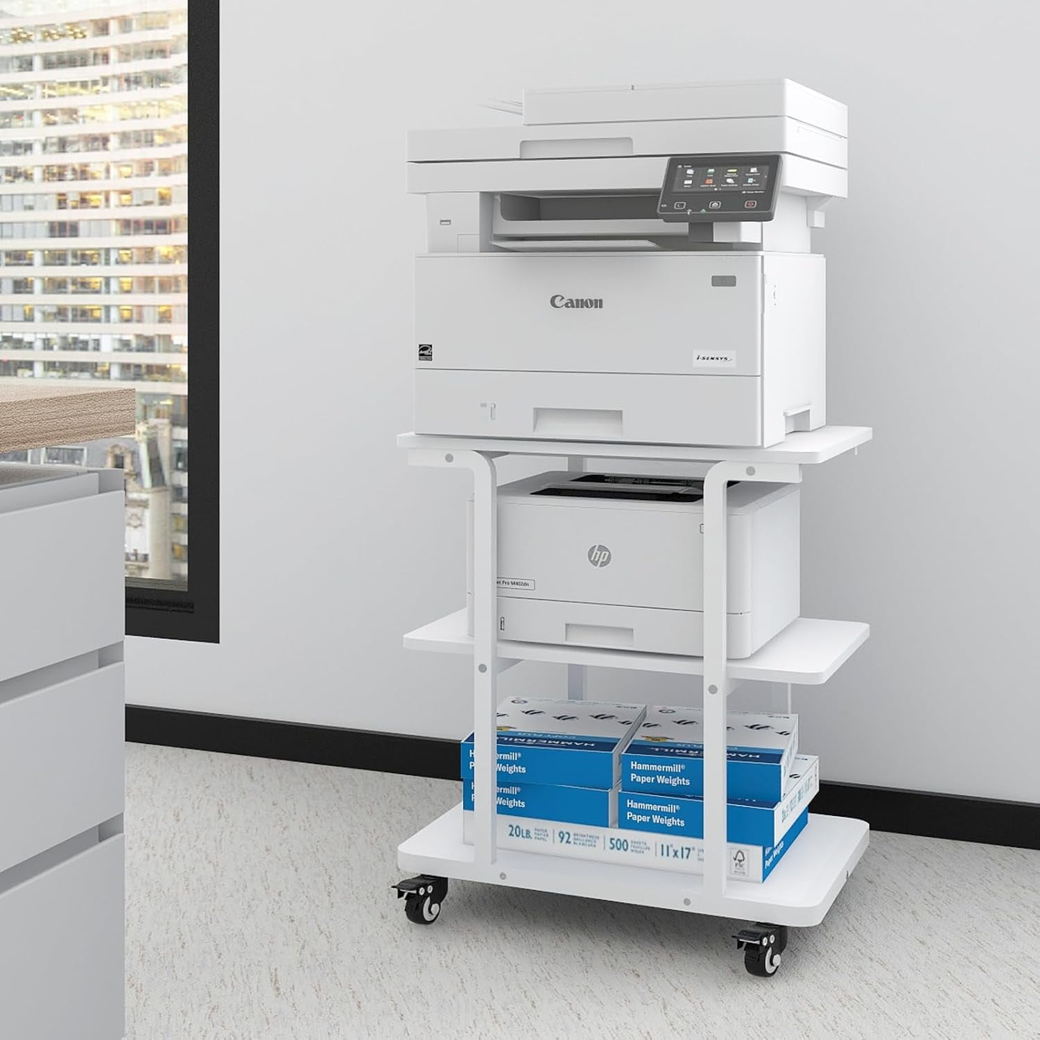 Printer Stand, 24''x20''x26'' Large Printer Table with Storage Shelf, 3 ...