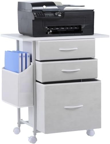 Printer Stand with 3 Fabric Drawer, Mobile File Cabinet for Home Office ...