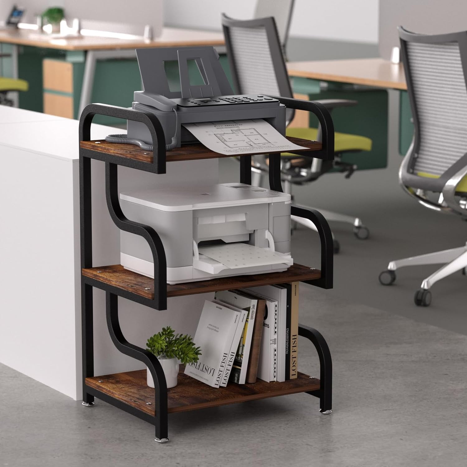 Printer Stand, 3-Tier Large Printer Stand, Durable Materials and Ample ...