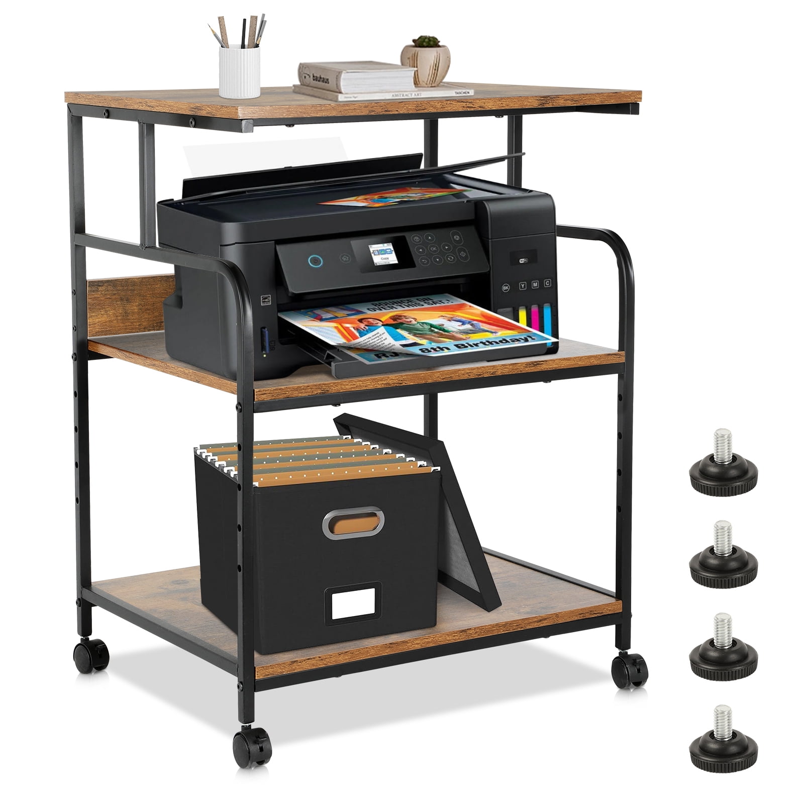 Printer Stand, 3 Tier Large Printer Stand with Wheels, 23.6 x 18.9 x 29 ...
