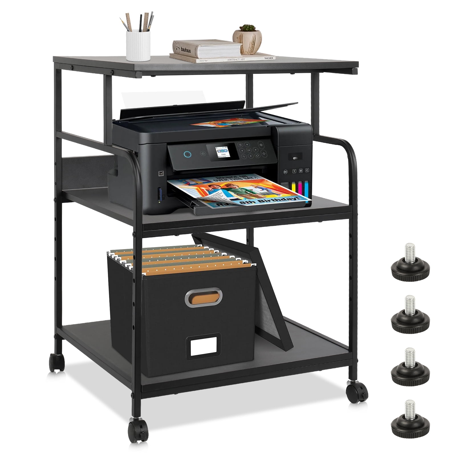 Printer Stand, 3 Tier Large Printer Stand with Wheels, 23.6 x 18.9 x 29 ...