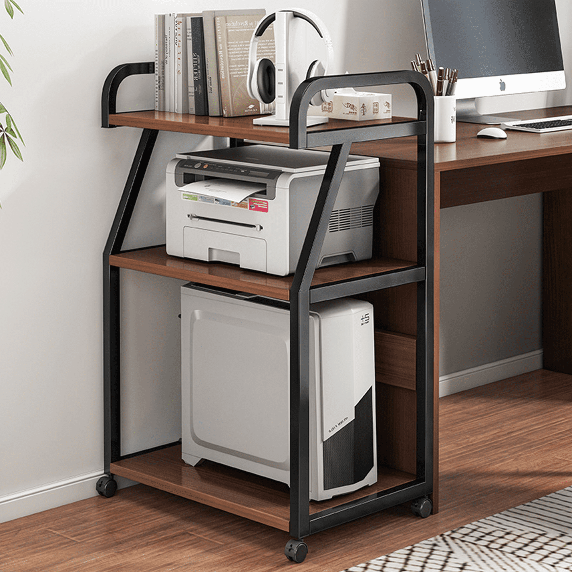 Printer Stand, 3-Tier Large Printer Table with Storage Shelf, Under ...