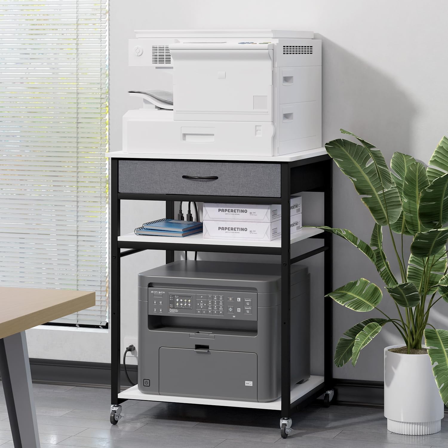 Printer Stand- 3 Tier Large Printer Table with Drawer &Wheels ...