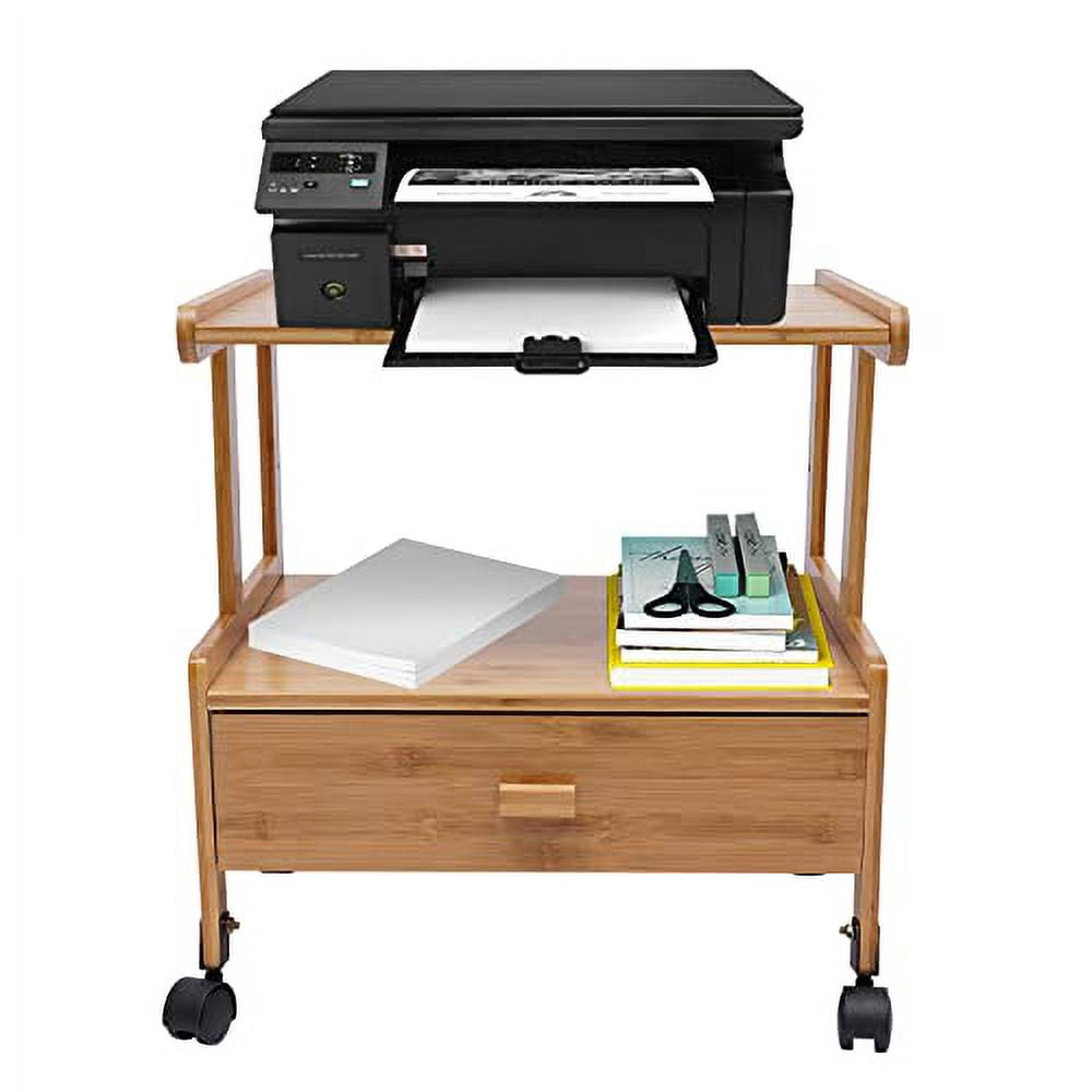 Printer Stand Bamboo Rolling Printer Stand with 4 Wheels 88 lbs Load ...