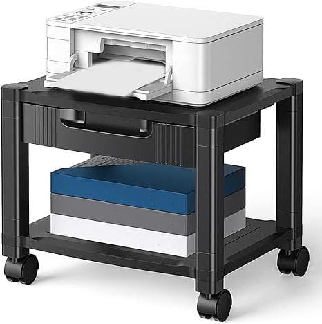 Printer Stand with Cable Management and Storage Drawer, Printer Table ...