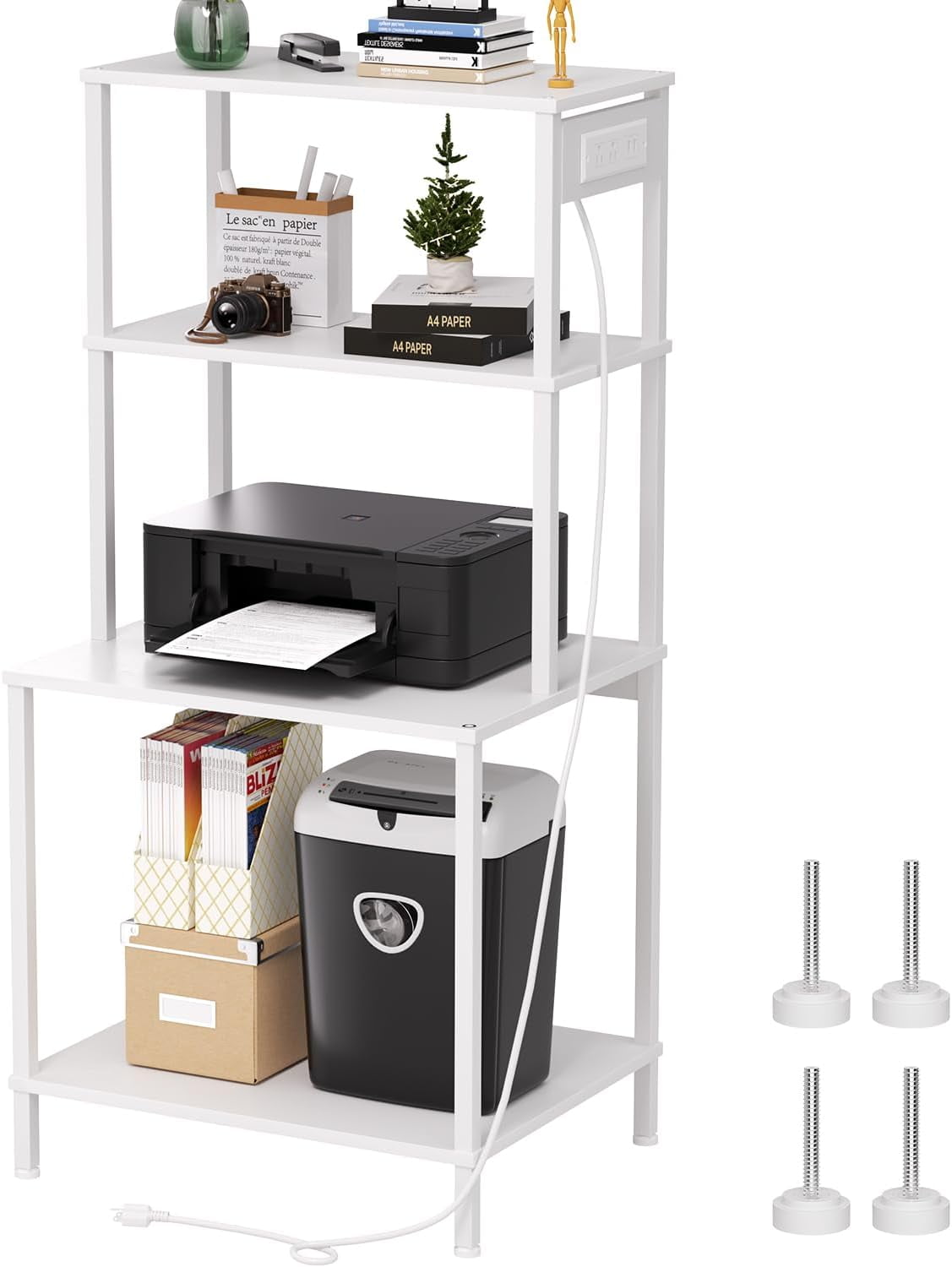 Printer Stand with Charging Station, 49"Tall 4-Tier Printer Stand with ...