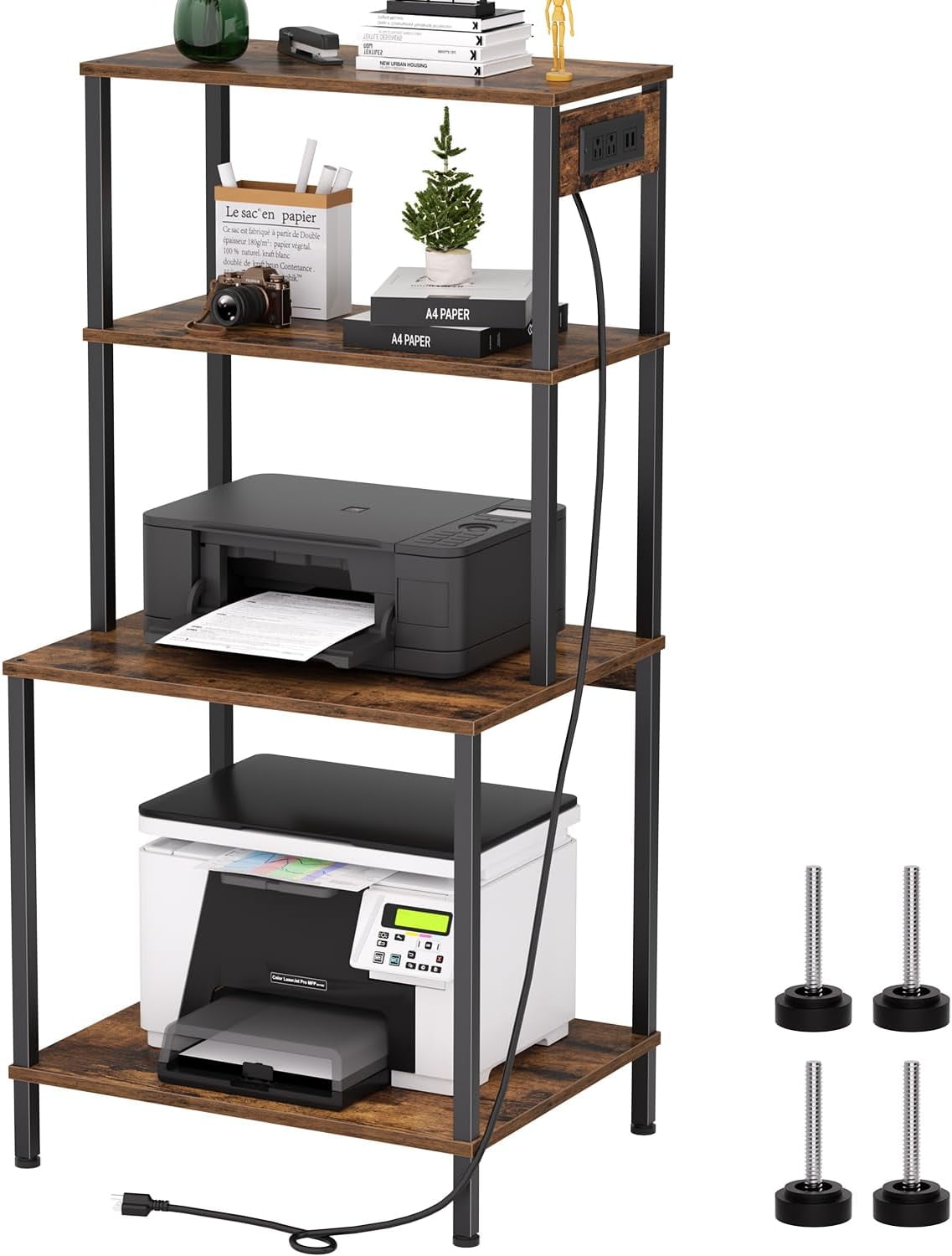 Printer Stand with Charging Station, 49"Tall 4-Tier Printer Stand with ...