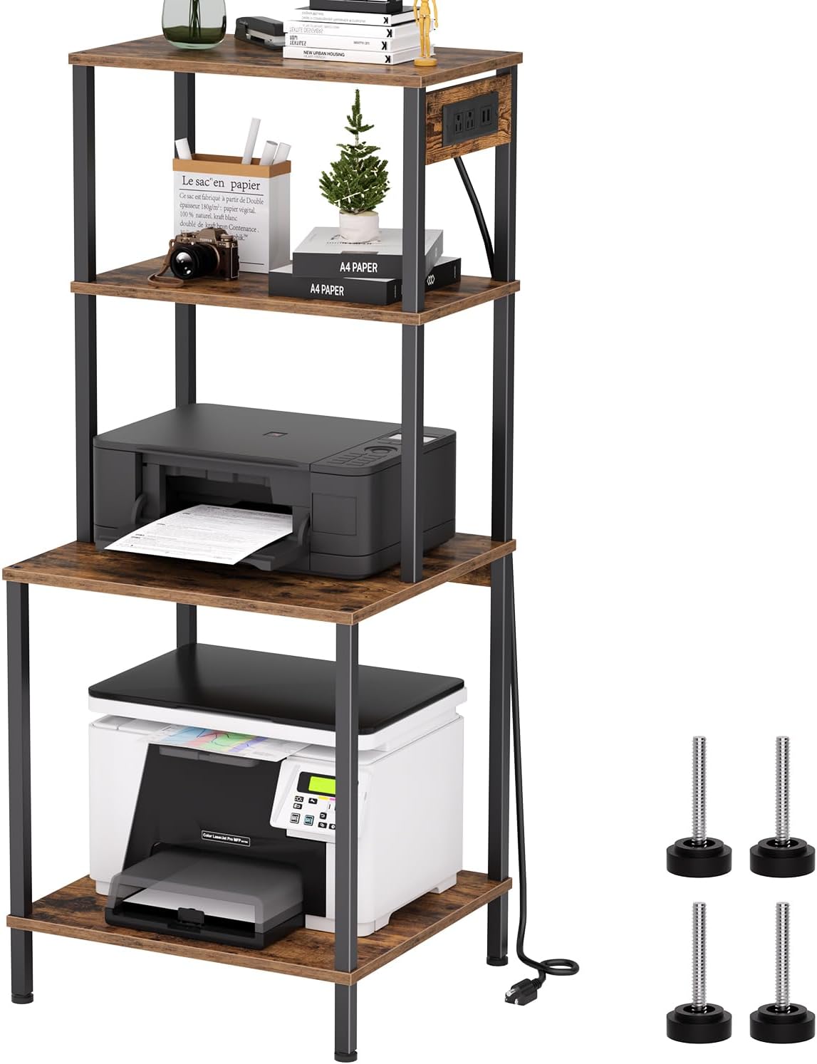 Printer Stand with Charging Station, 49"Tall 4-Tier Printer Stand with ...