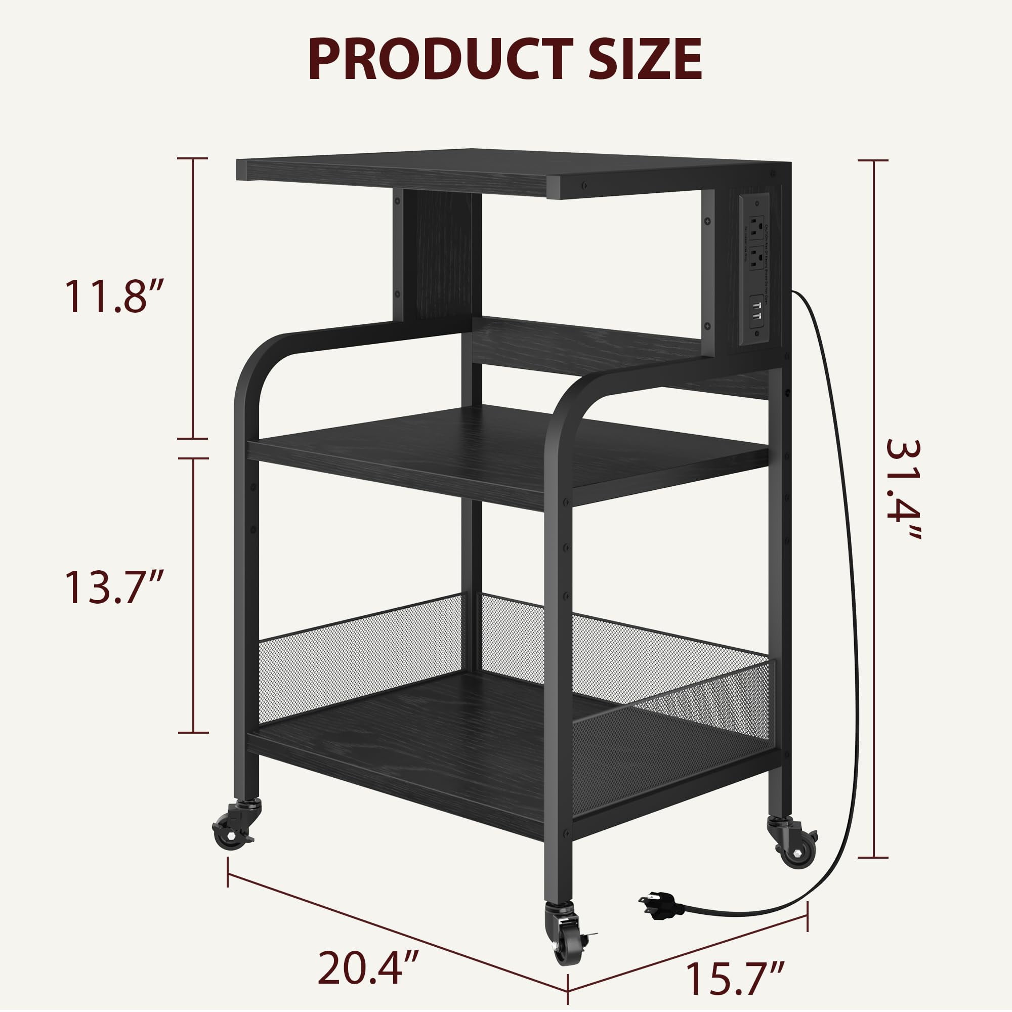 Printer Stand with Charging Station, Large Printer Table with ...