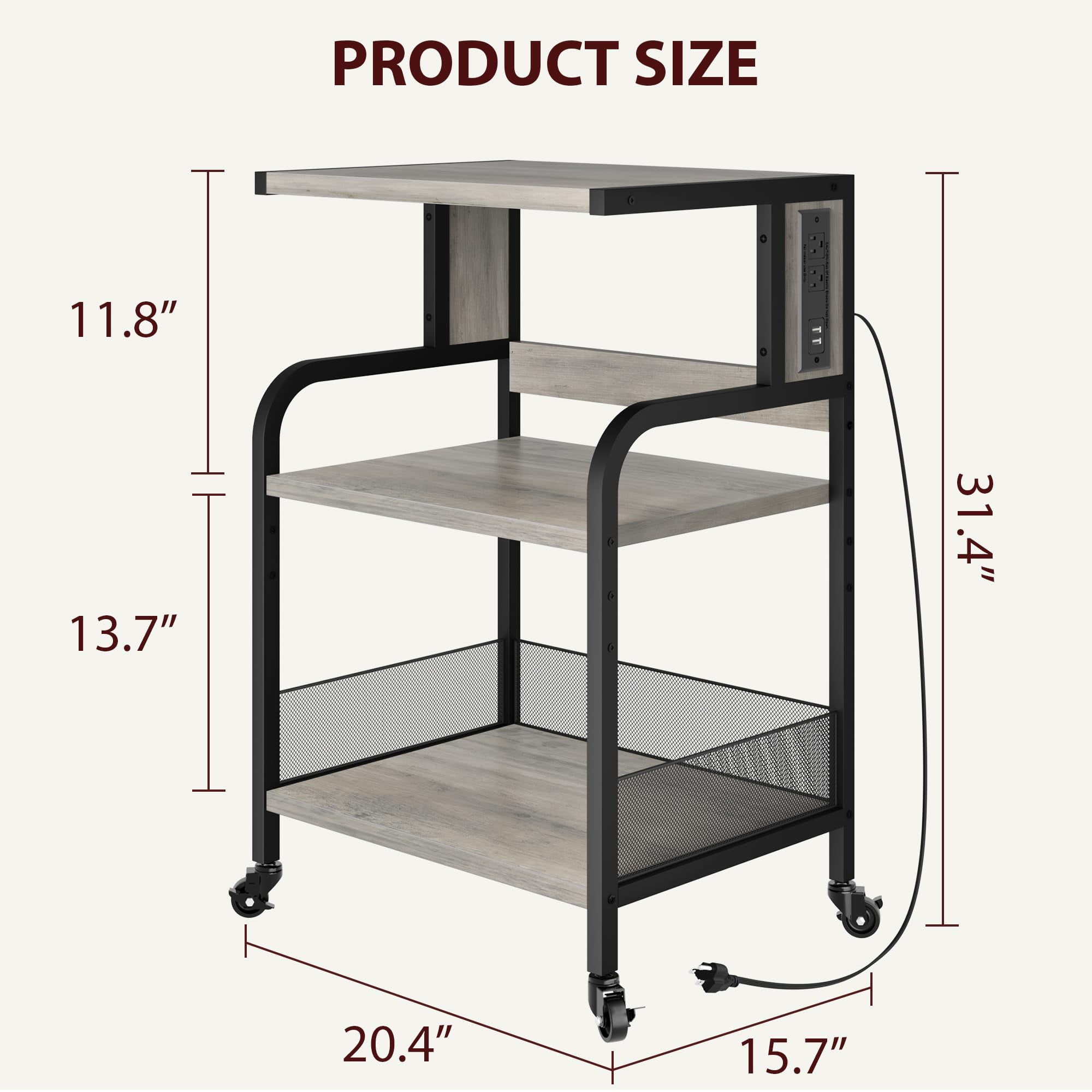 Printer Stand with Charging Station, Large Printer Table with ...