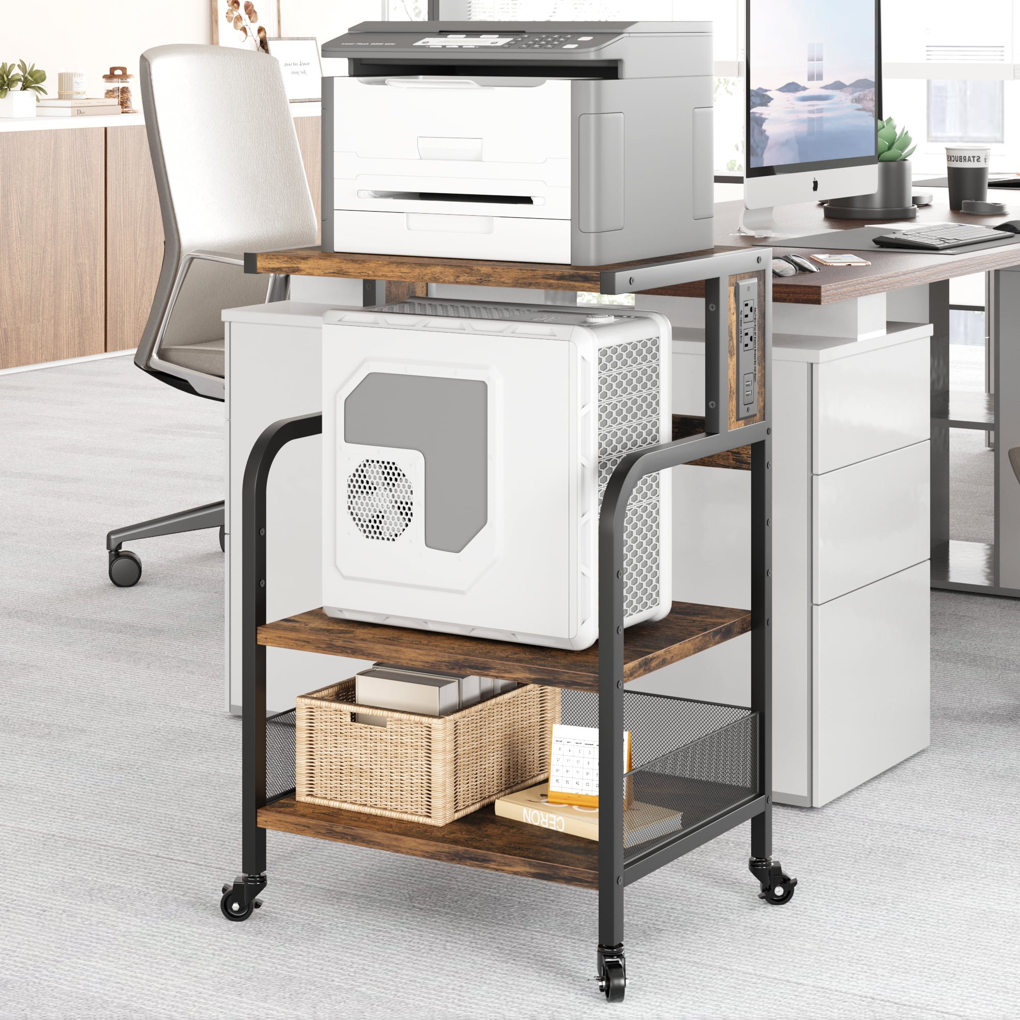 Printer Stand with Charging Station, Large Printer Table with ...