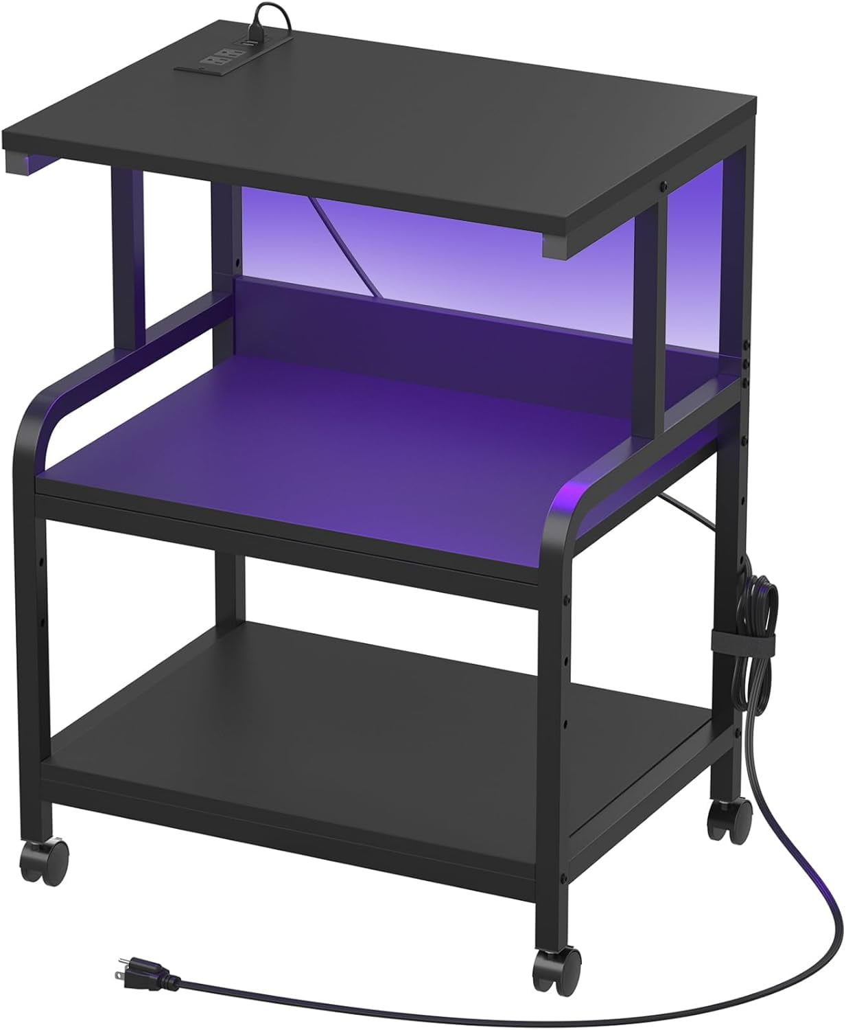 Printer Stand with Charging Station and Led Lights, Large 3 Tier ...