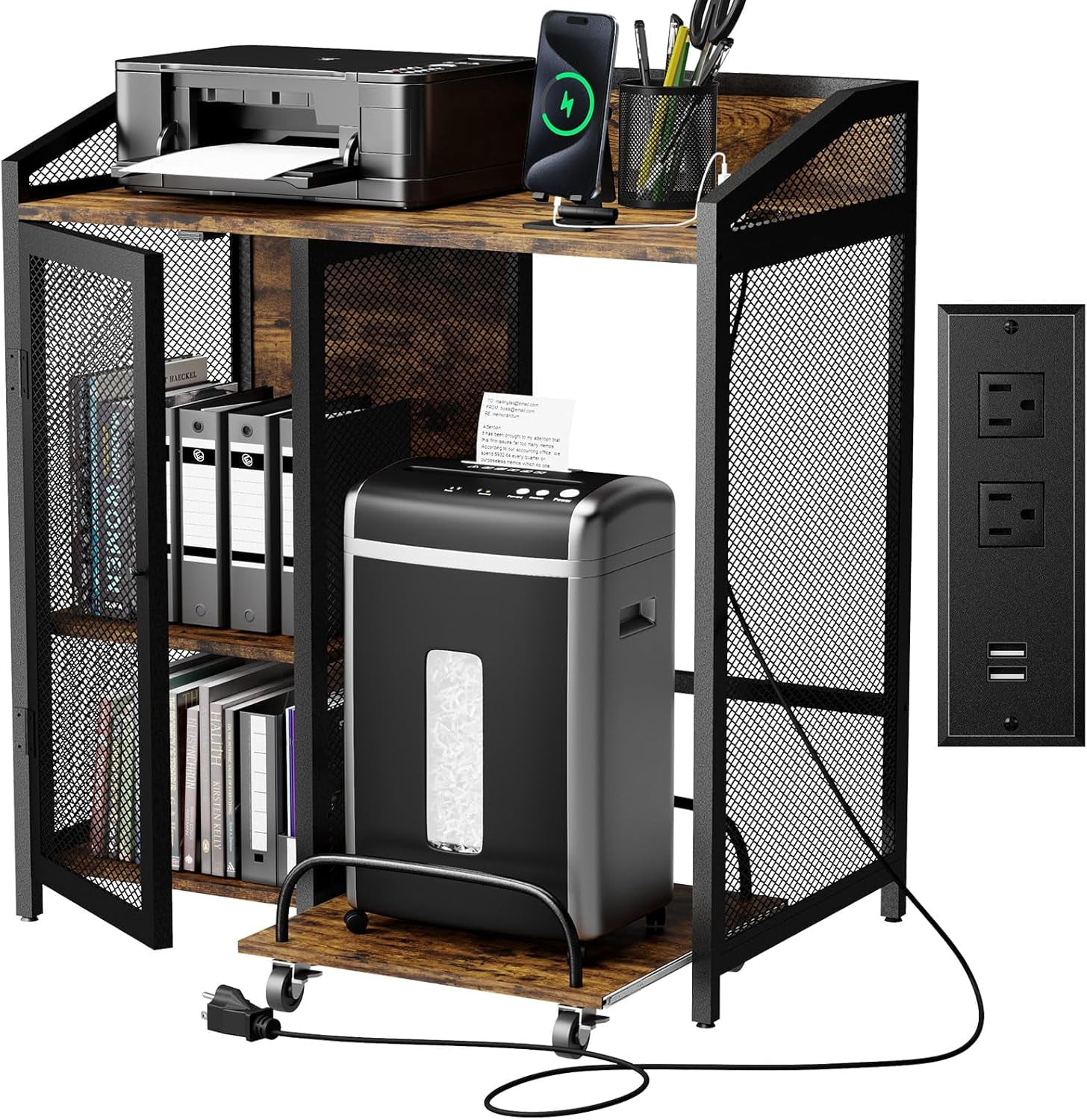 Printer Stand with Charging Station Mobile Shredder Stand Lateral ...
