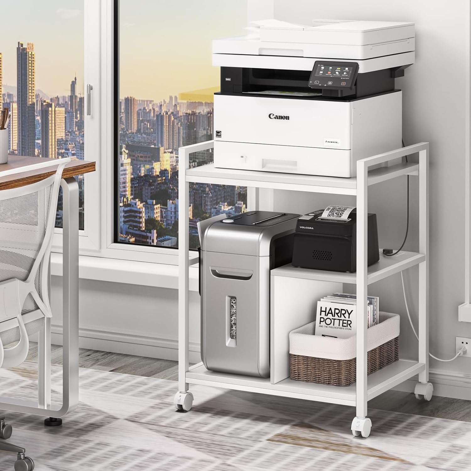 Printer Stand with Charging Station and USB Ports, Large 3-Tier Rolling ...