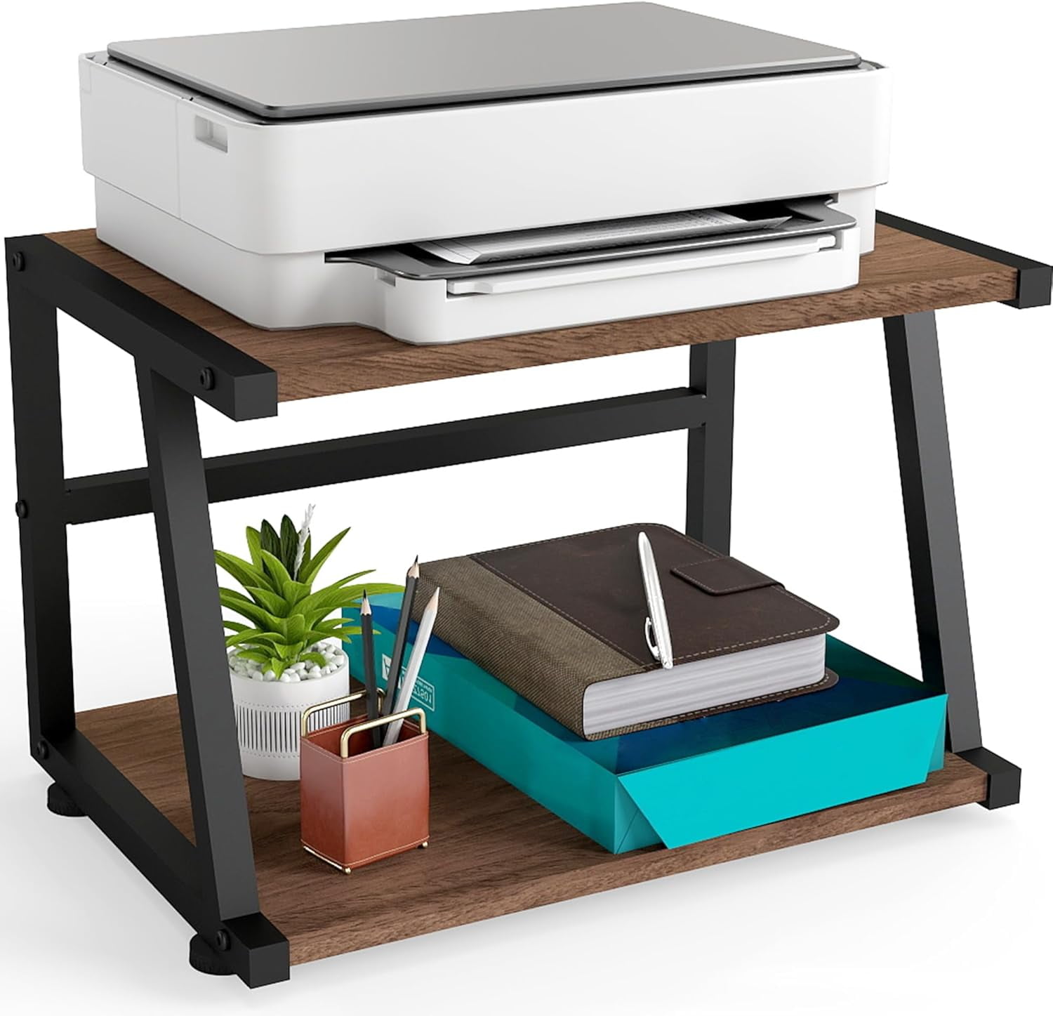Printer Stand for Desk, 2 Tier Desktop Printer Shelf with Storage, 17.3 ...