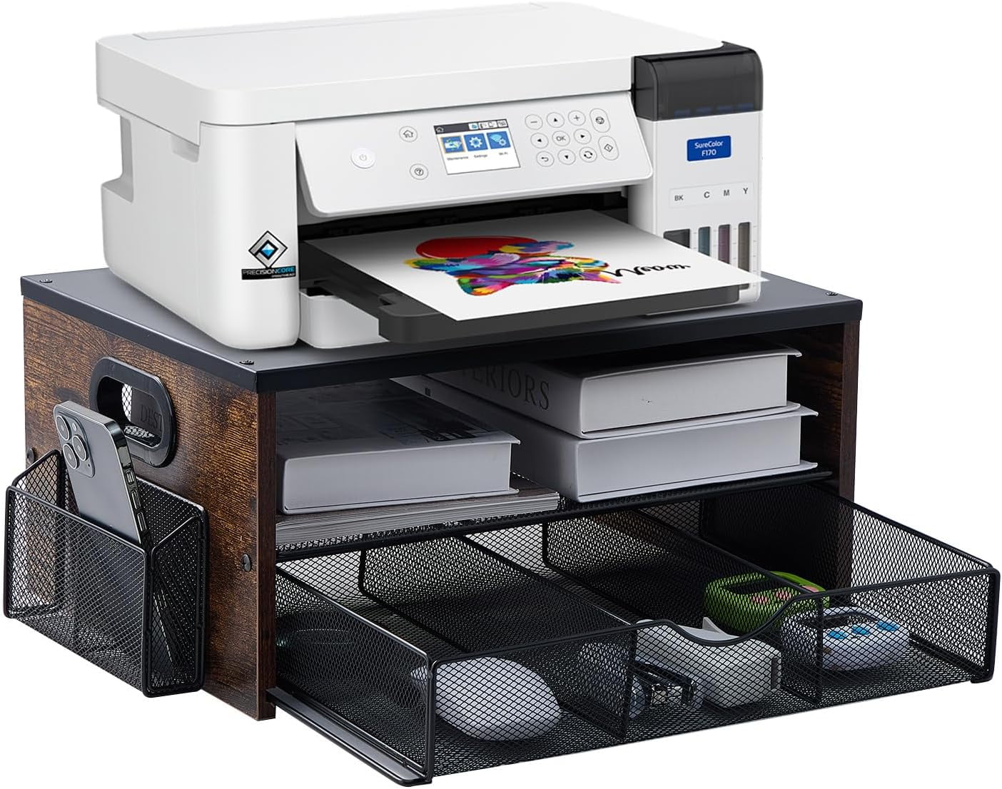 Printer Stand,Desktop Printer Stand with 2-Tier Storage Shelves for ...