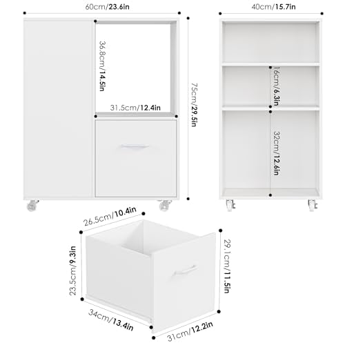 Printer Stand, Mobile File Cabinet with Drawers and Storage Shelves ...