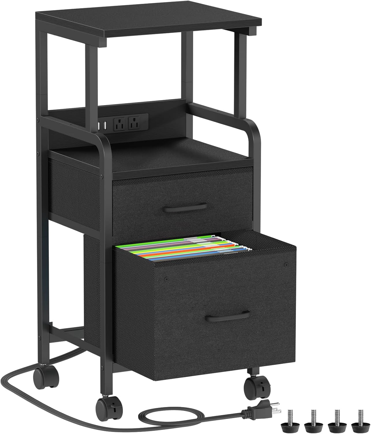 Printer Stand with Power Outlets, Mobile File Cabinet with Storage ...