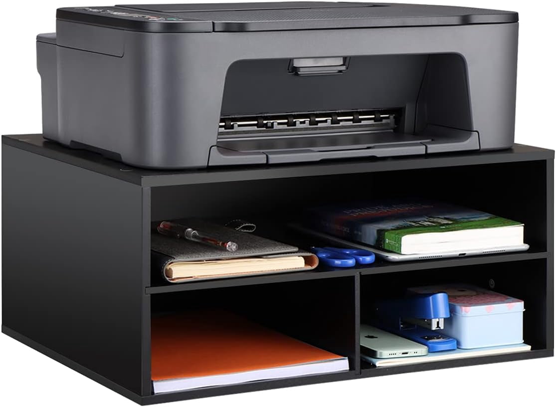 Printer Stand Shelf with Storage Wood Desk Paper Organzier for Home ...