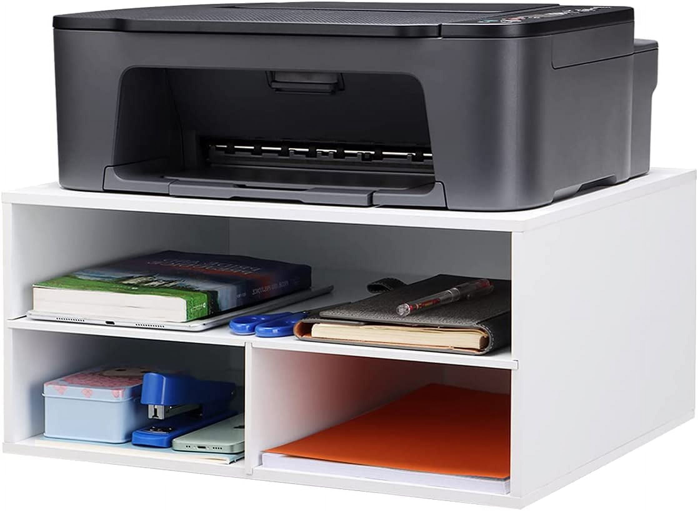 Printer Stand Shelf with Storage Wood Desk Paper Organzier for Home ...