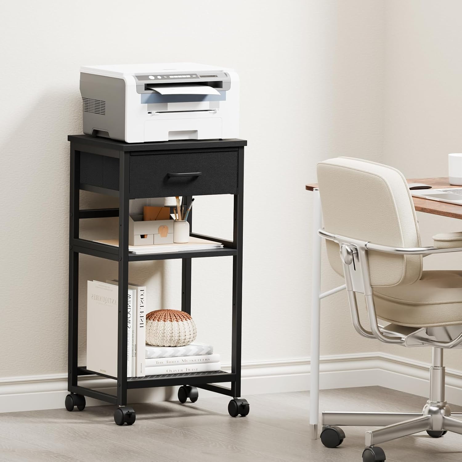 Printer Stand with Small Storage Drawer, All in One Under Desk Mobile ...