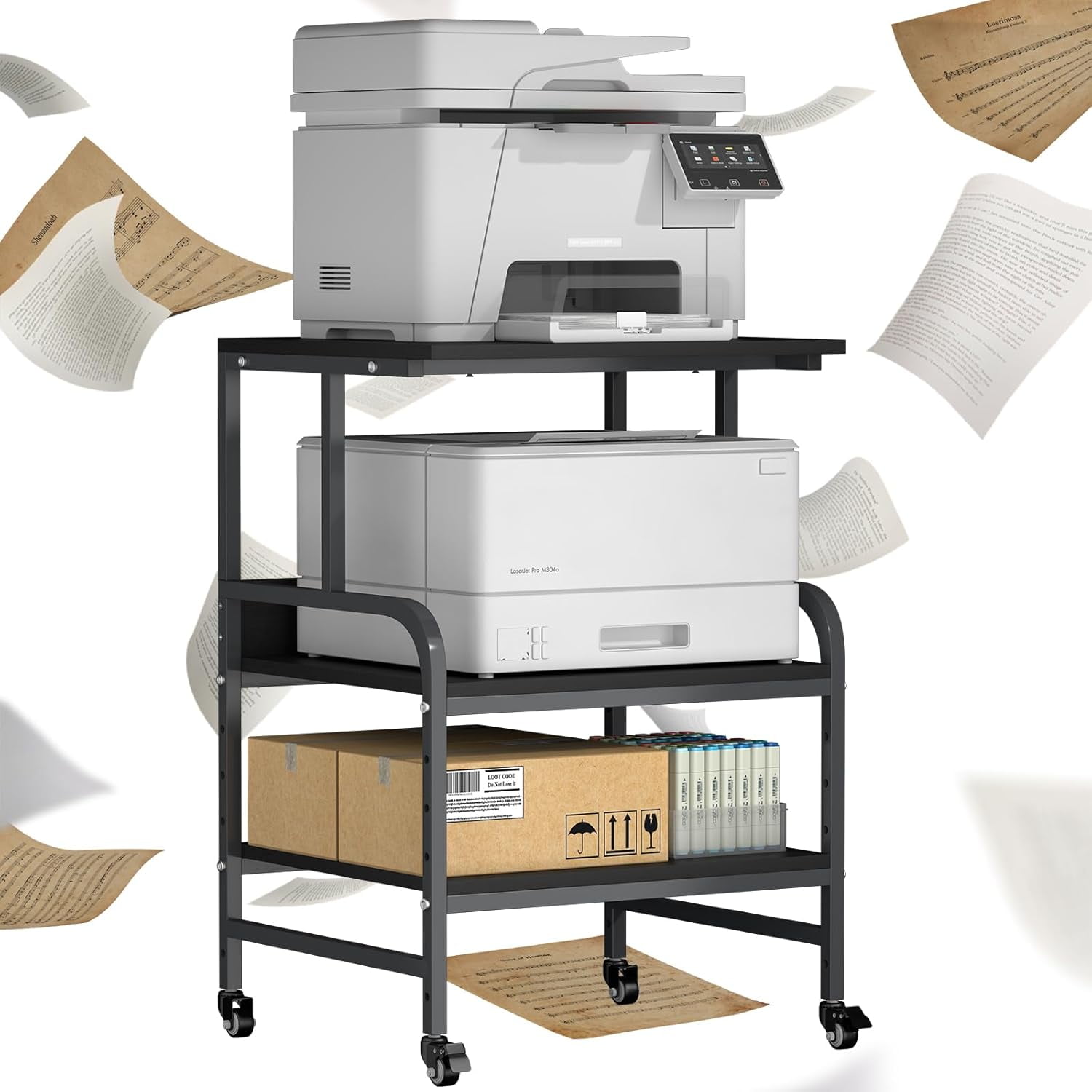 Printer Stand with Storage, 32.48 X 22.05 X 18.9 Metal Printer Cart ...