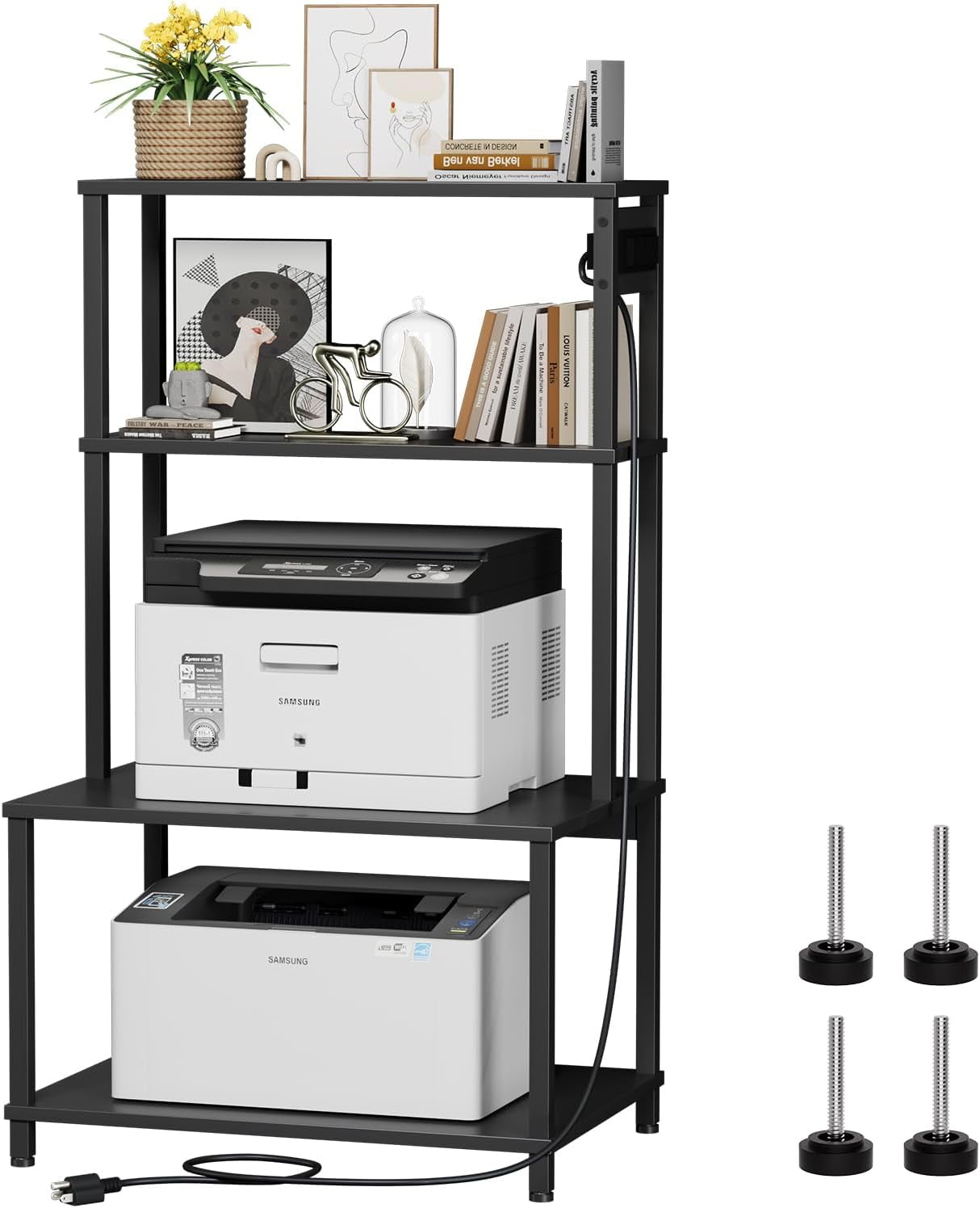 4 Tier Printer Table with Charging Station, Kitchen Storage Rack ...