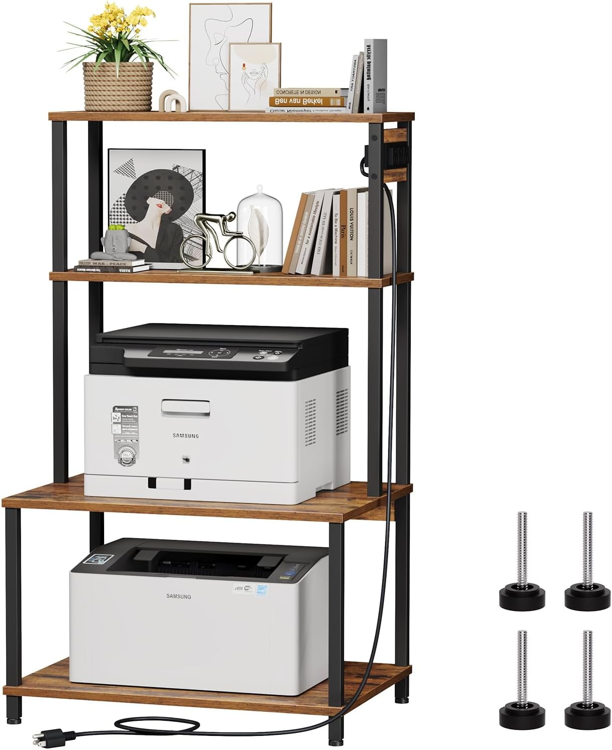 Printer Stand with Storage, 4 Tier Printer Table with Charging Station ...