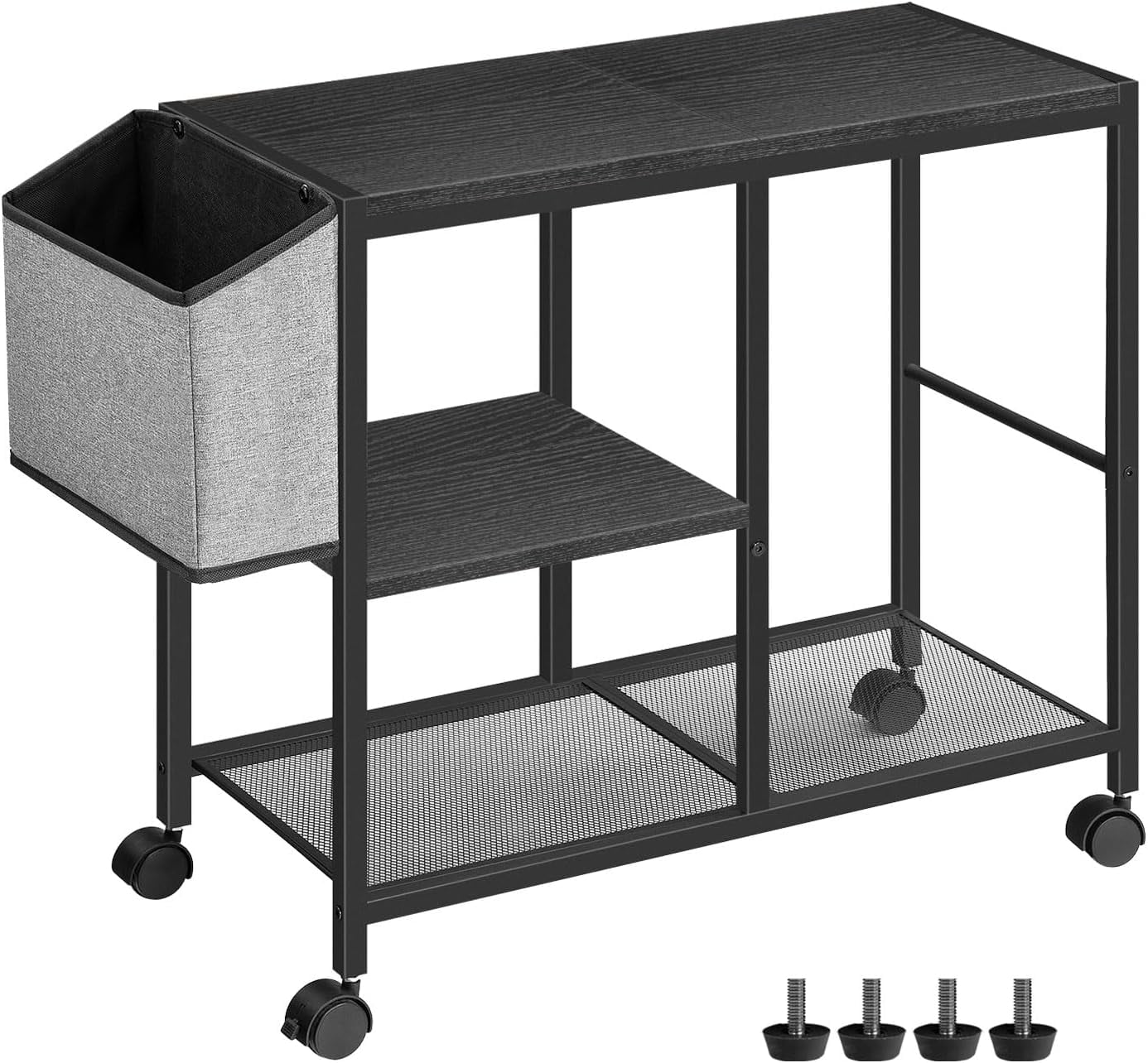 Printer Stand with Storage Bag, 3-Tier Mobile Under Desk Printer Cart ...