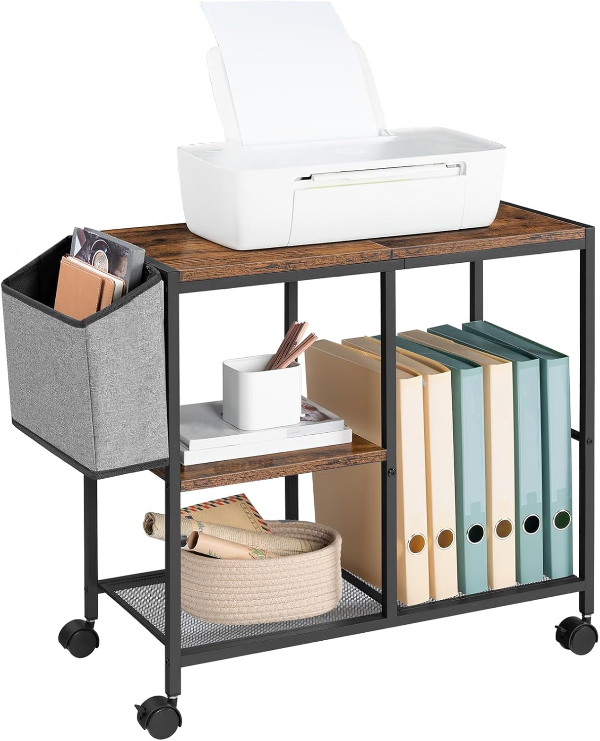 Printer Stand with Storage Bag, 3-Tier Mobile Under Desk Printer Cart ...