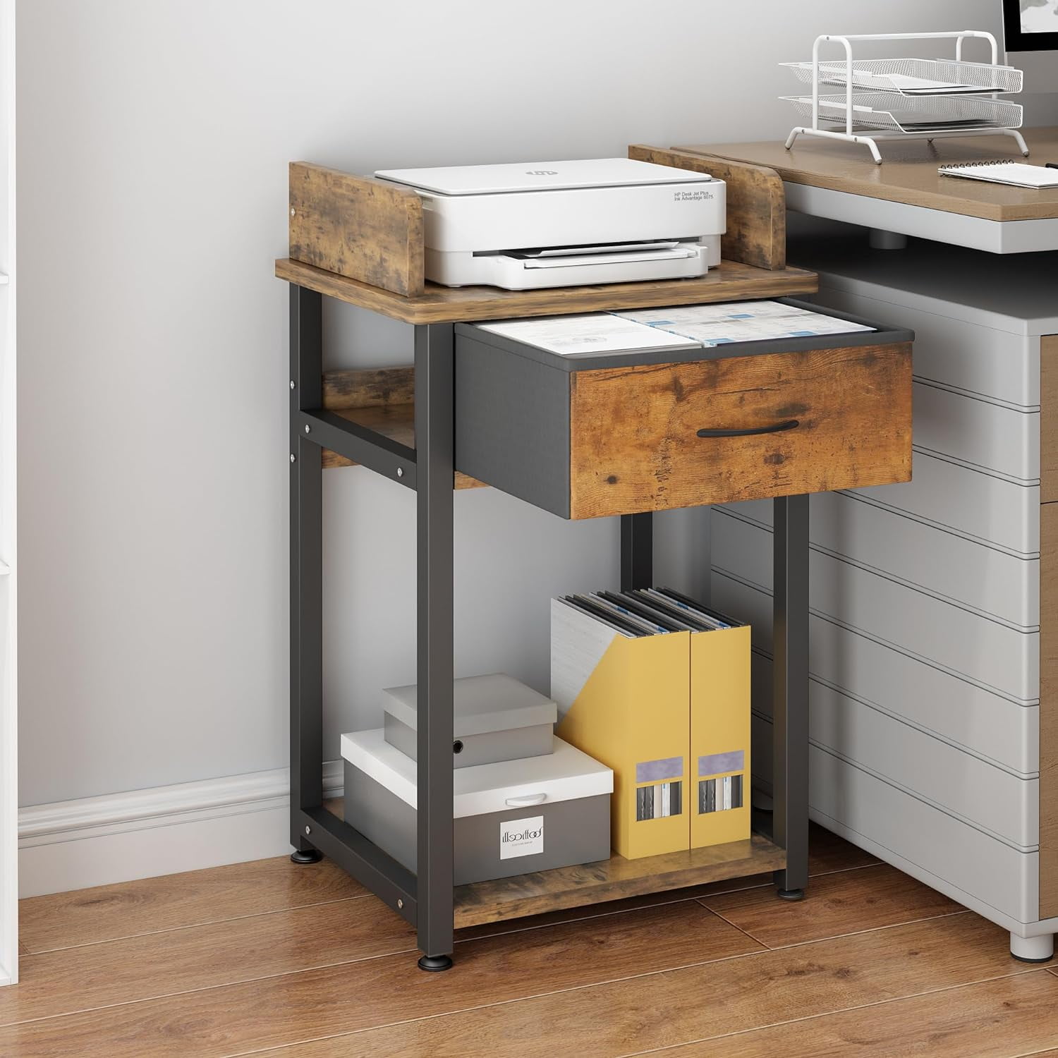 Printer Stand with Storage Drawer, Multifunctional Desk Organizer for ...