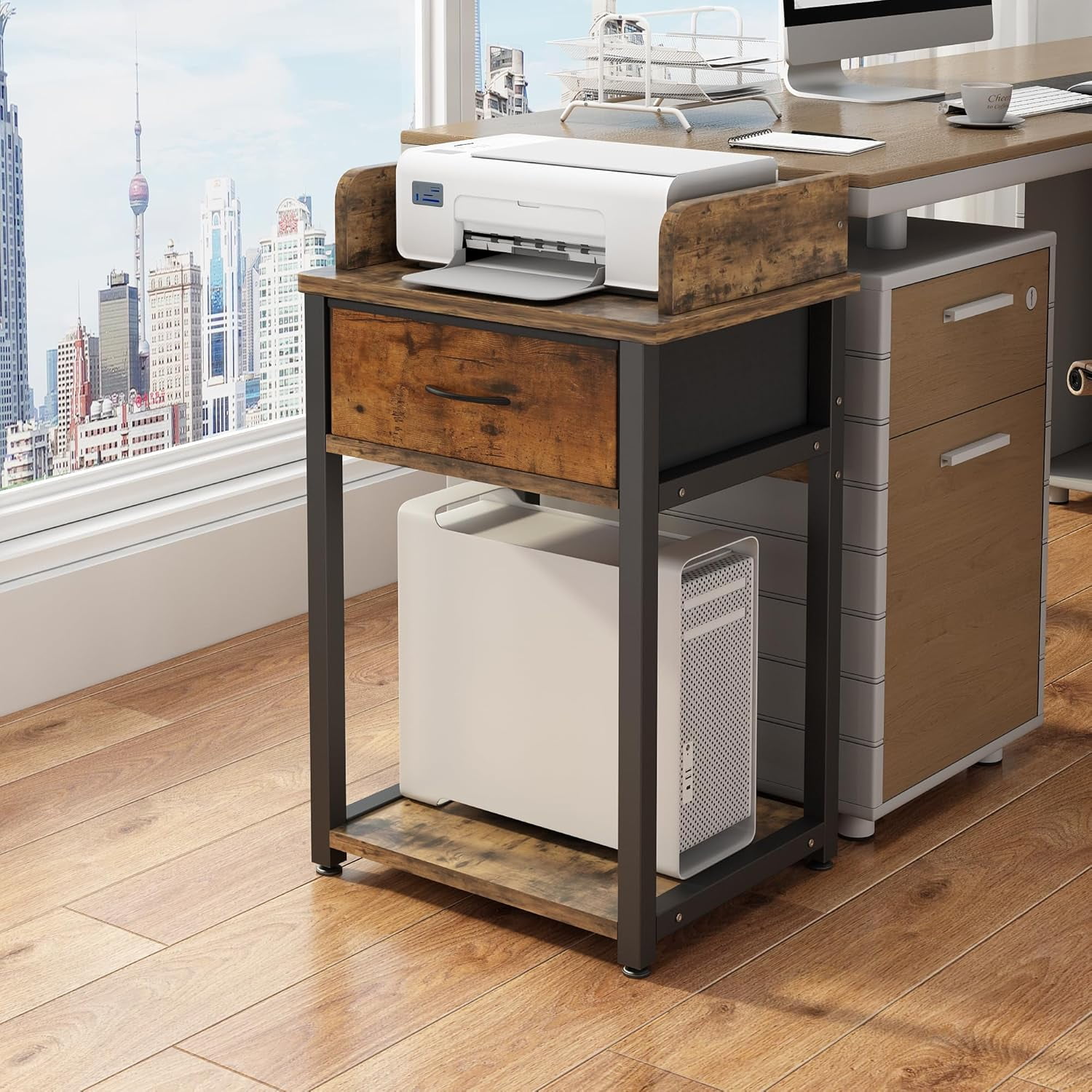 Printer Stand with Storage Drawer, Multifunctional Desk Organizer for ...