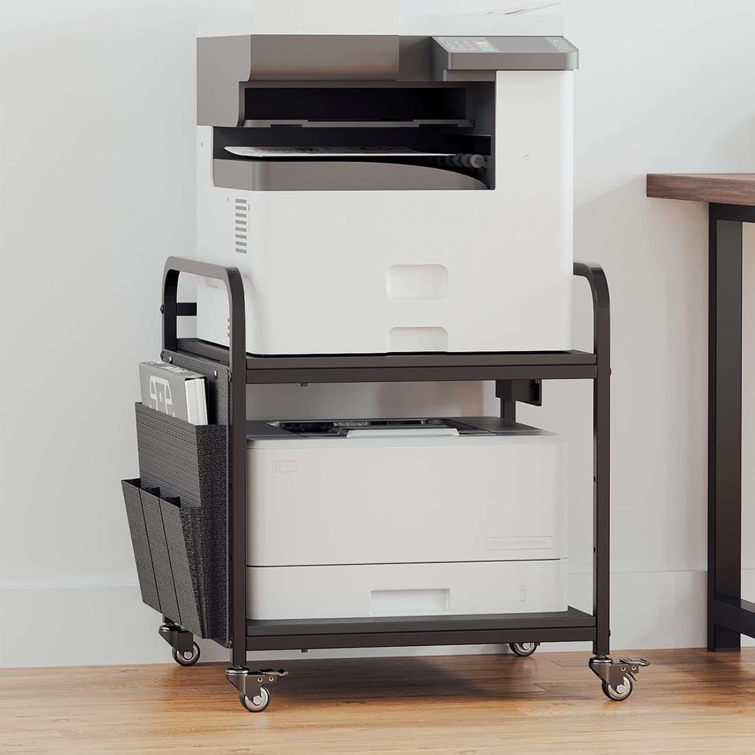 Printer Stand with Storage, Height Adjustable Printer Table with Power ...