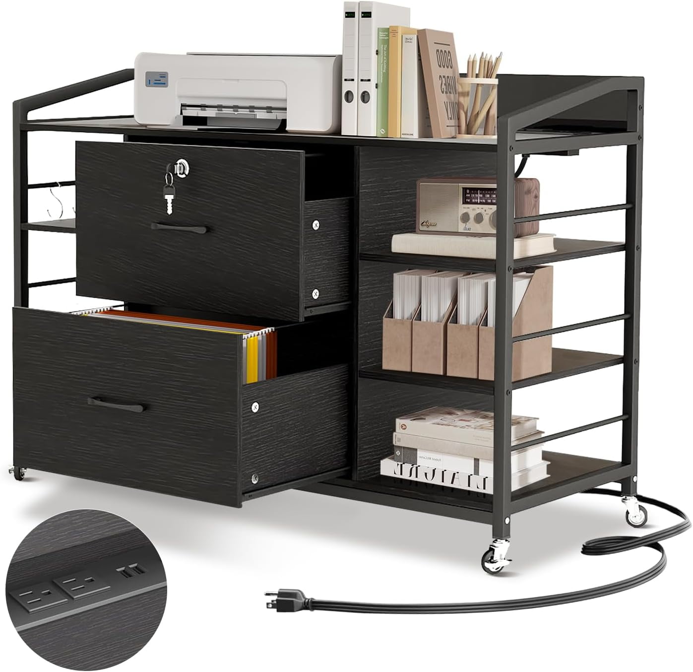 Printer Stand with Storage Lateral File Cabinet 2 Drawer with Lock ...