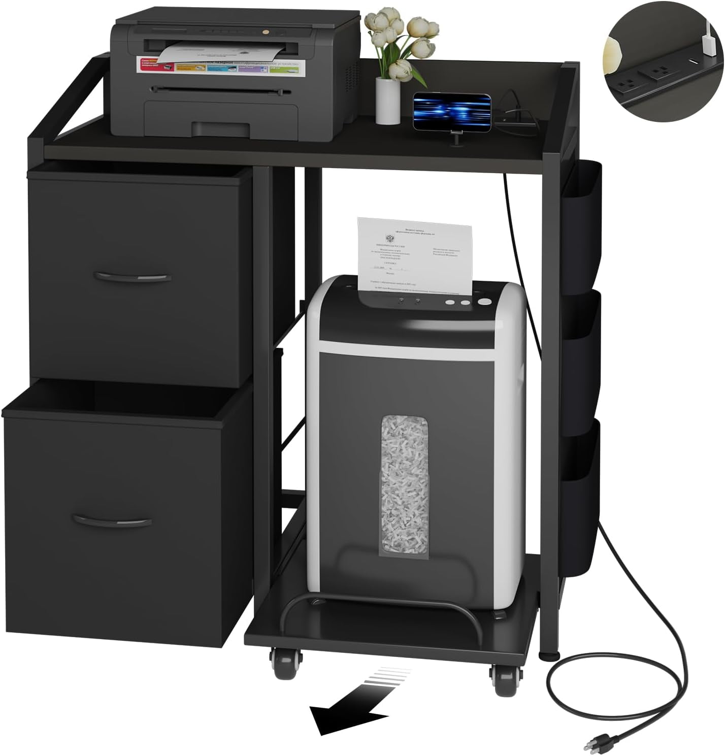 Printer Stand with Storage, Lateral Office Filing Cabinets with Power ...