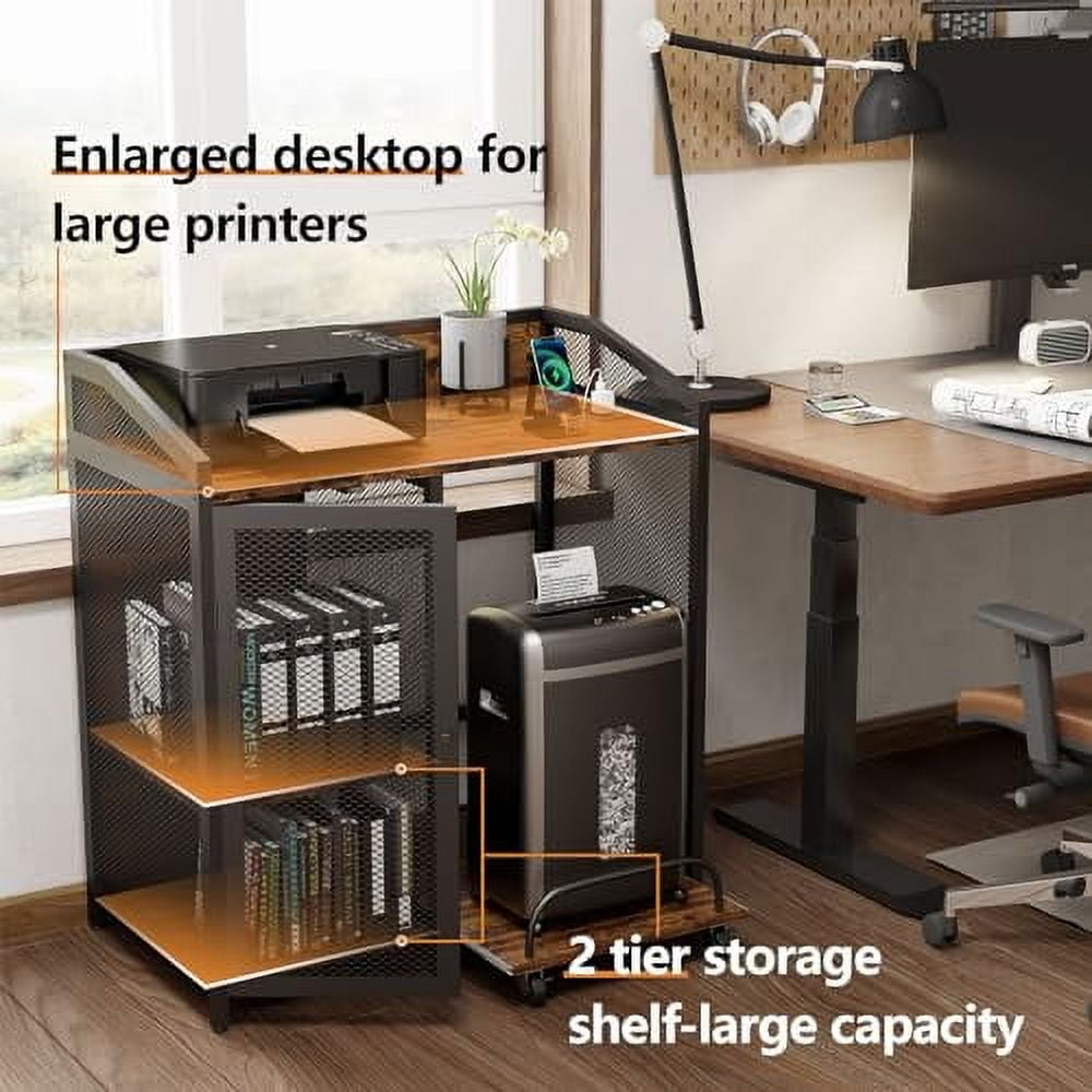 Printer Stand with Storage, Mobile Shredder Stand-3 Tier Lateral Printer Table with Open Storage ...