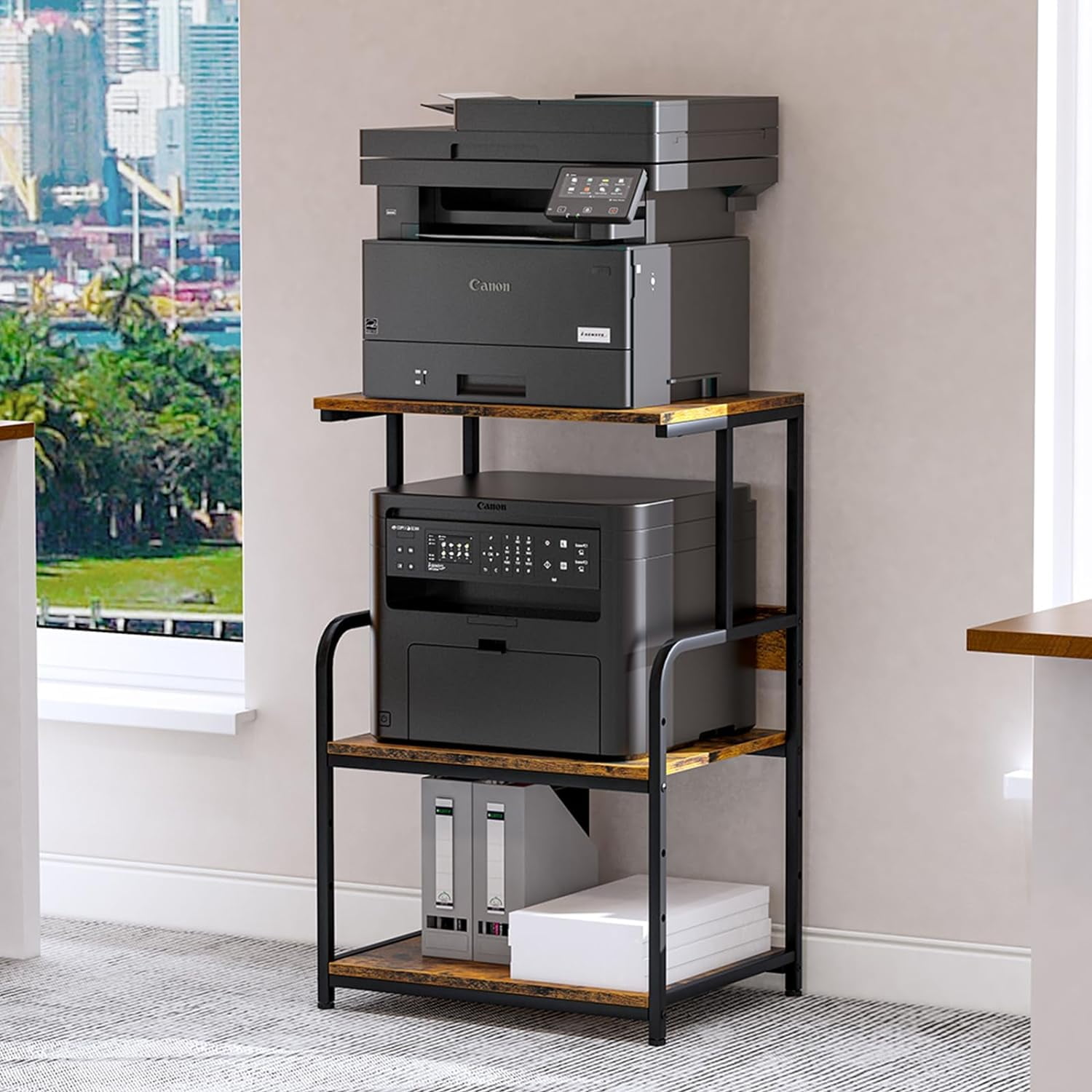 Large Metal 3 Tier Mobile Printer Stand with Storage Shelf Rolling Cart for Home Office Industrial Style Black Walmart