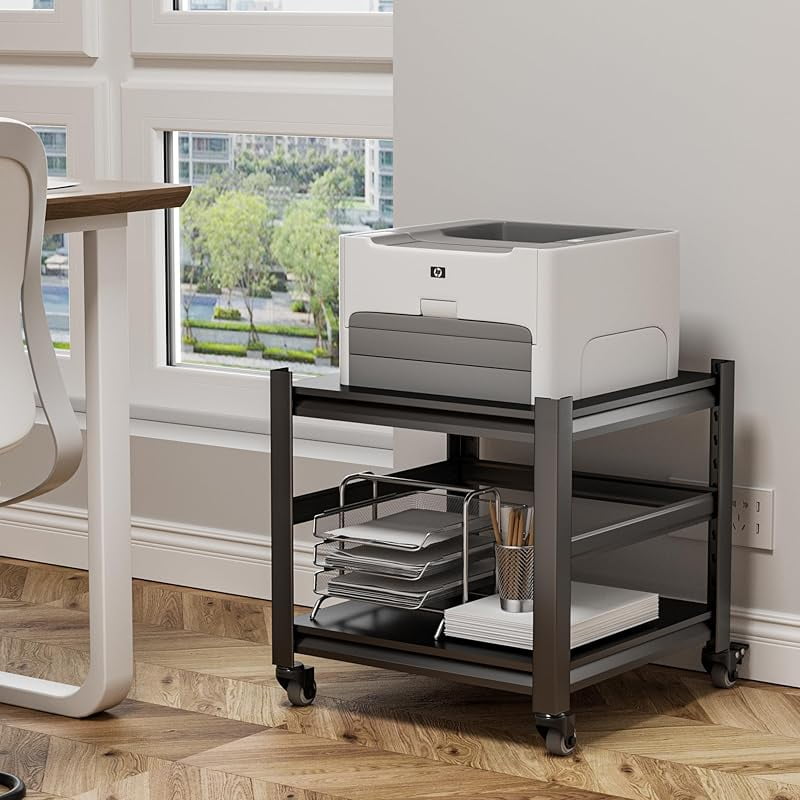 Printer Stand with Wheels,2-Tier Printer Table with Adjustable Storage ...